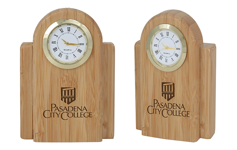 Bamboo Desk Clock with Gold Bezel - Volunteer Gifts
