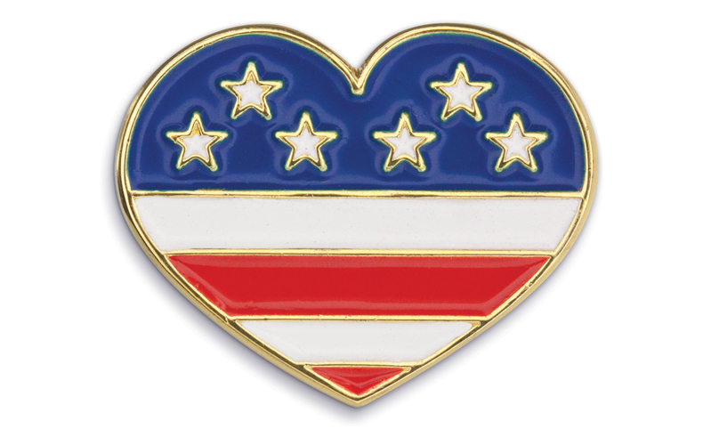 Heart with Flag - Die Struck Patriotic Lapel Pins - Volunteer Gifts