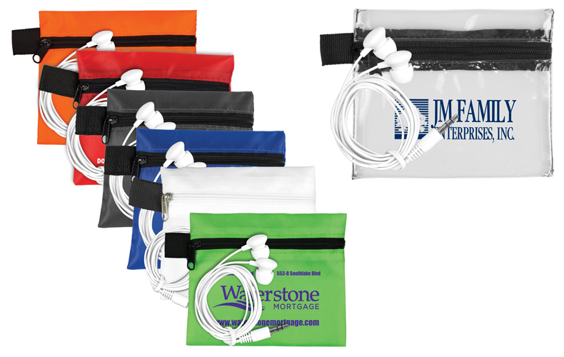 Mobile Tech Earbud Kit in Zipper Pouch. - Volunteer Gifts